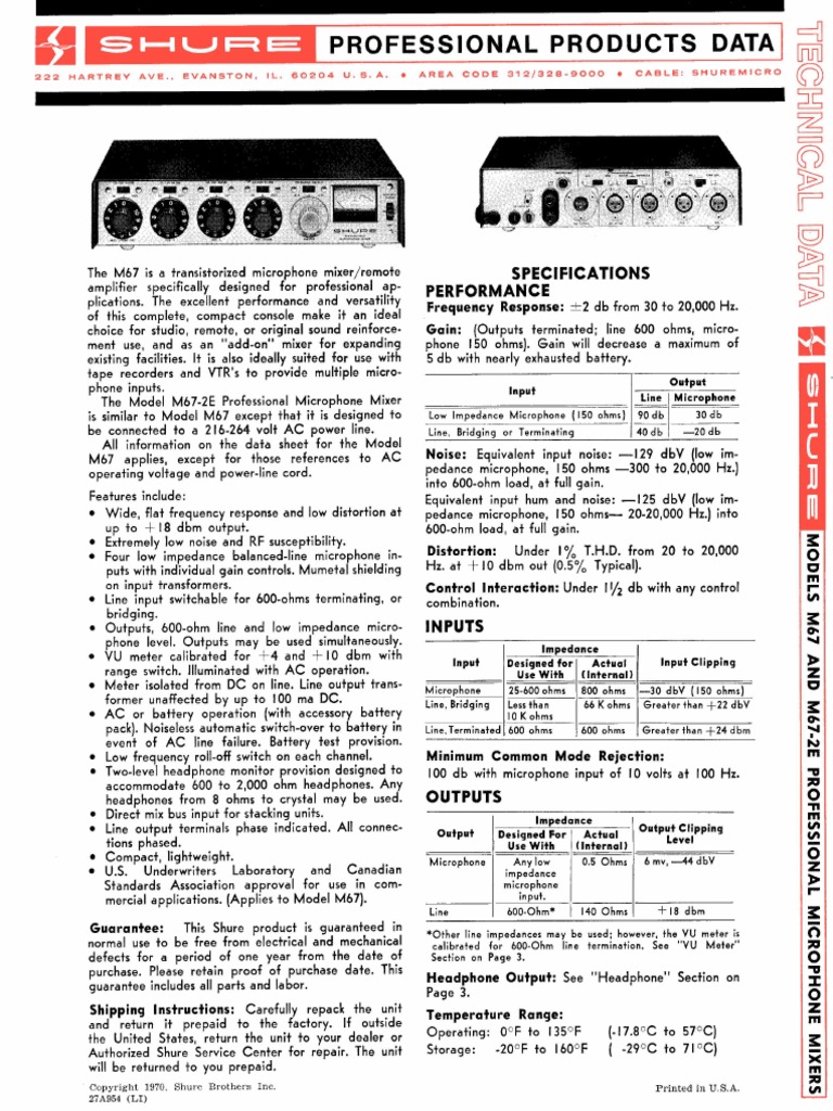 Shure M67 2E | PDF | Microphone | Headphones