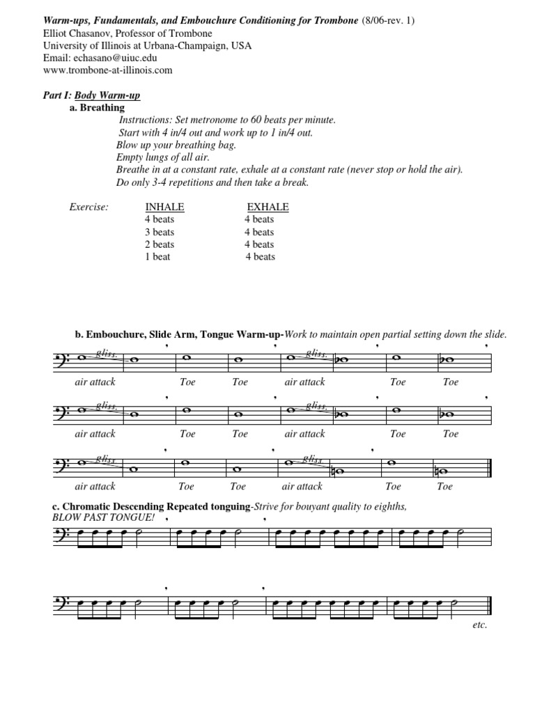 Trombone Warmups PDF | PDF | Breathing | Music Theory