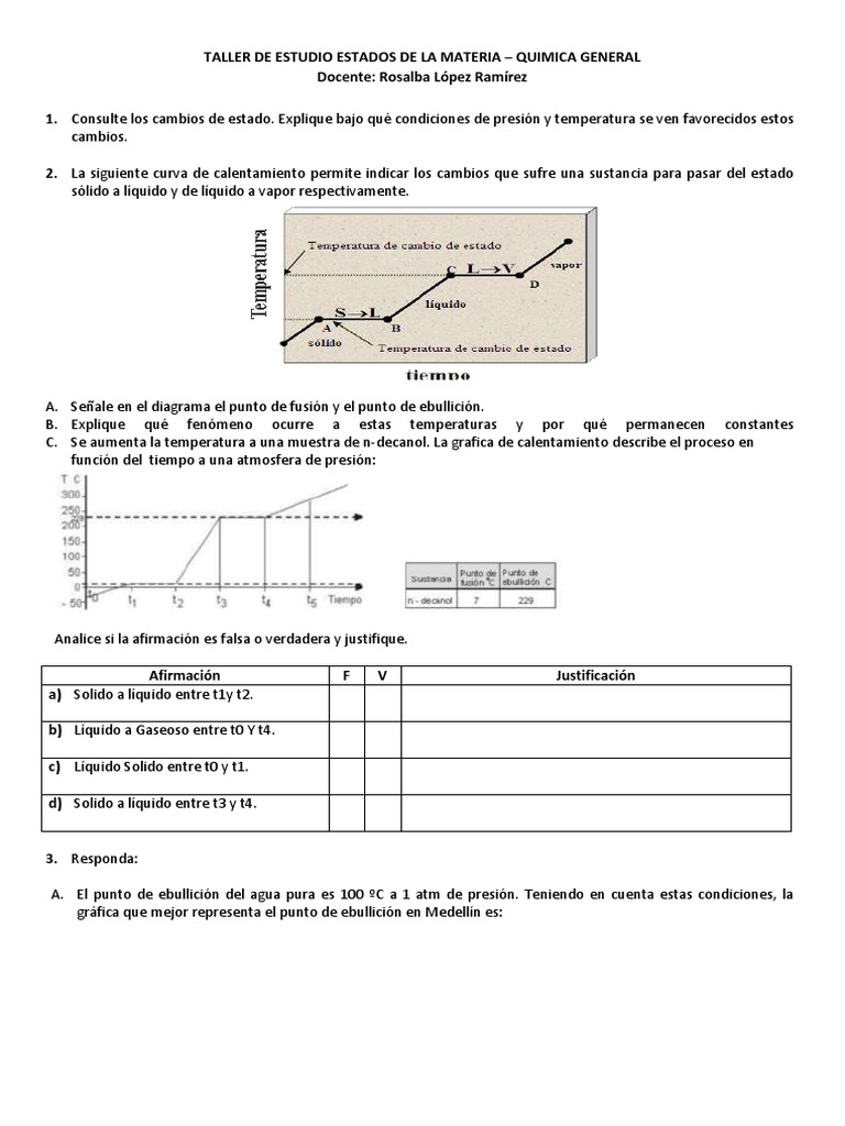 Taller Estados de La Materia | PDF | Líquidos | Gases