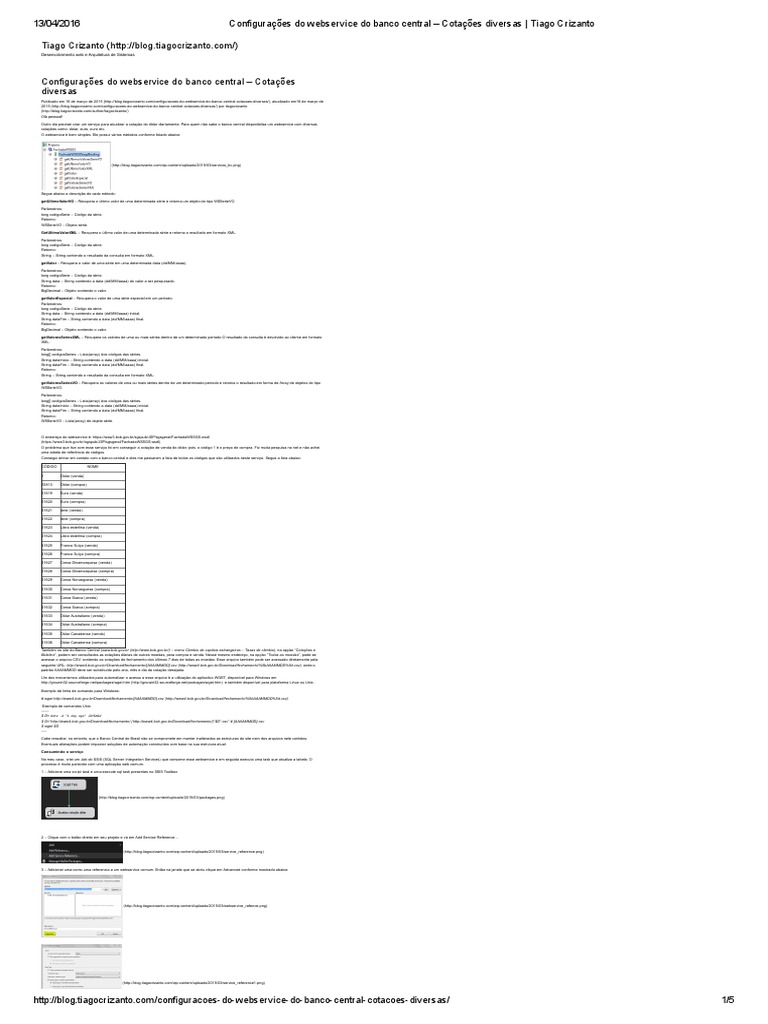 Configurações Do Webservice Do Banco Central - Cotações Diversas ...