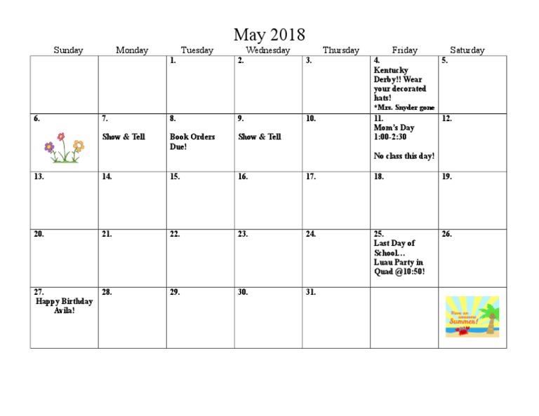 May School Events Calendar | PDF