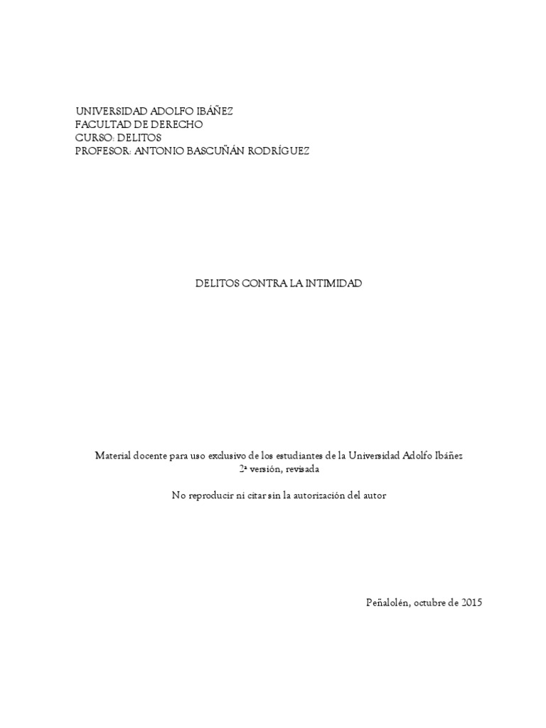 Delitos Contra La Intimidad - Revisado - 15 | PDF | Derecho penal | Constitución