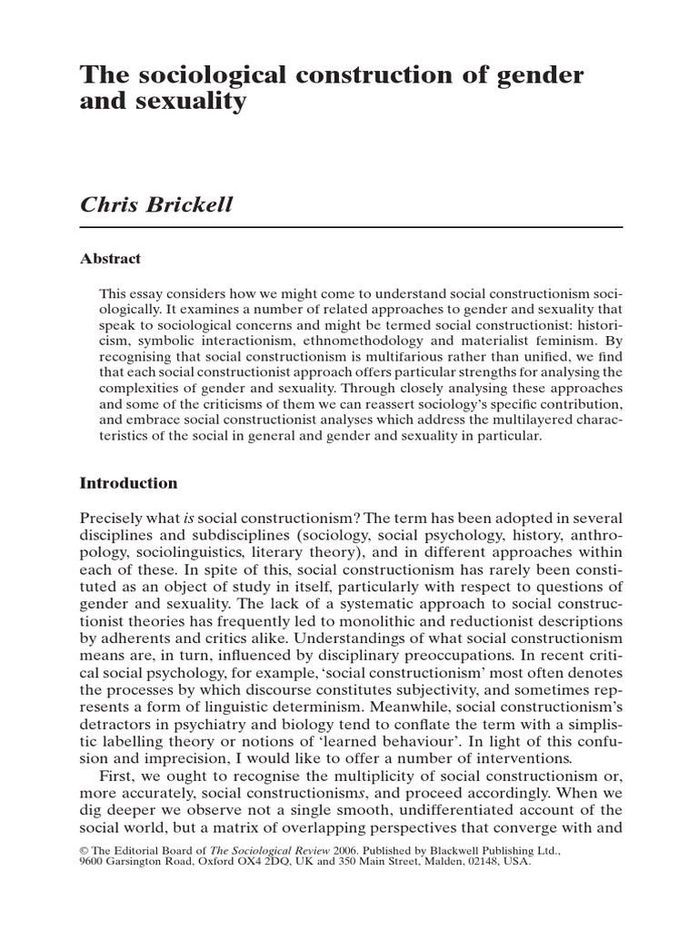 Brickell - Social Construction of Gender and Sexuality PDF | PDF ...