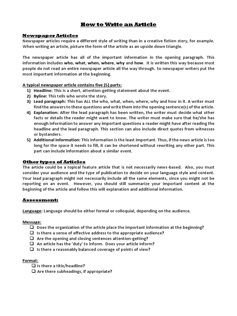 How To Write An Article | PDF | Paragraph | Newspapers