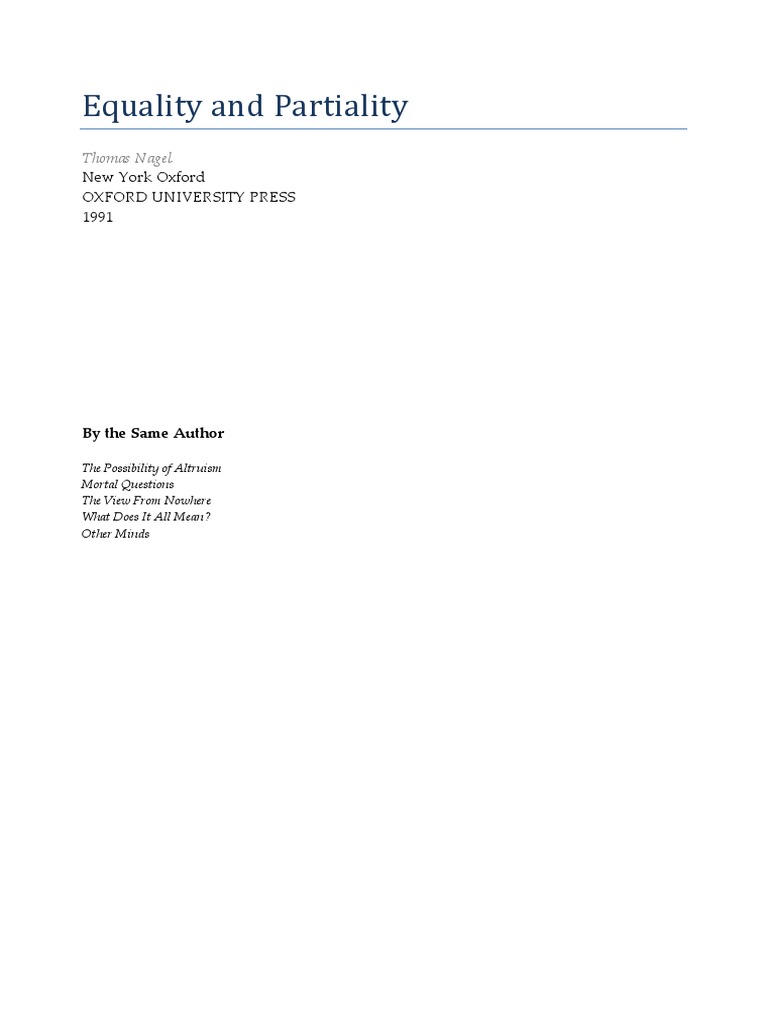 Thomas Nagel - Equality and Partiality PDF | PDF | Value (Ethics) | Theory
