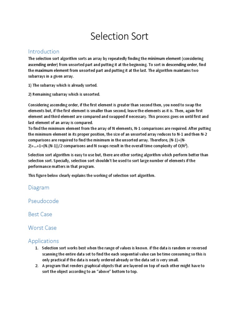 Selection Sort | PDF | Algorithms | Applied Mathematics Selection Sort | PDF | Algorithms | Applied Mathematics