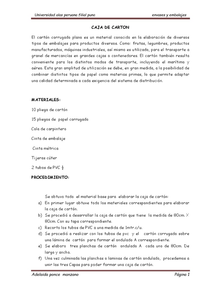 Caja De Carton Pdf Cartón Papel