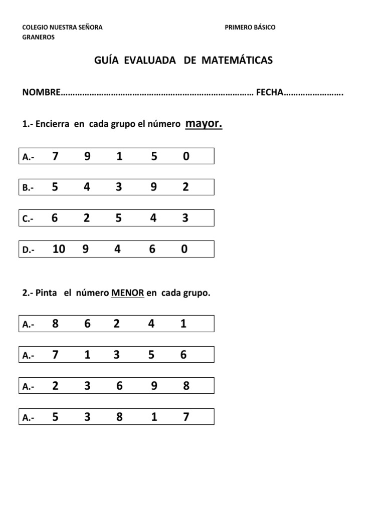 Guía Evaluada Matemáticas 1 | PDF