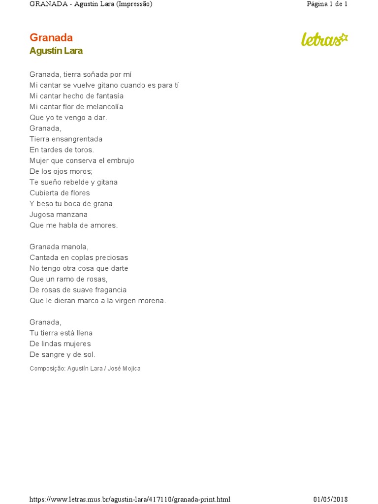 Https WWW - Letras.mus - BR Agustin-Lara 417110 Granada-Print - HTM | PDF