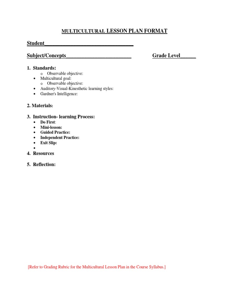 Multicultural Lesson Plan Guide | PDF | Career & Growth | Art