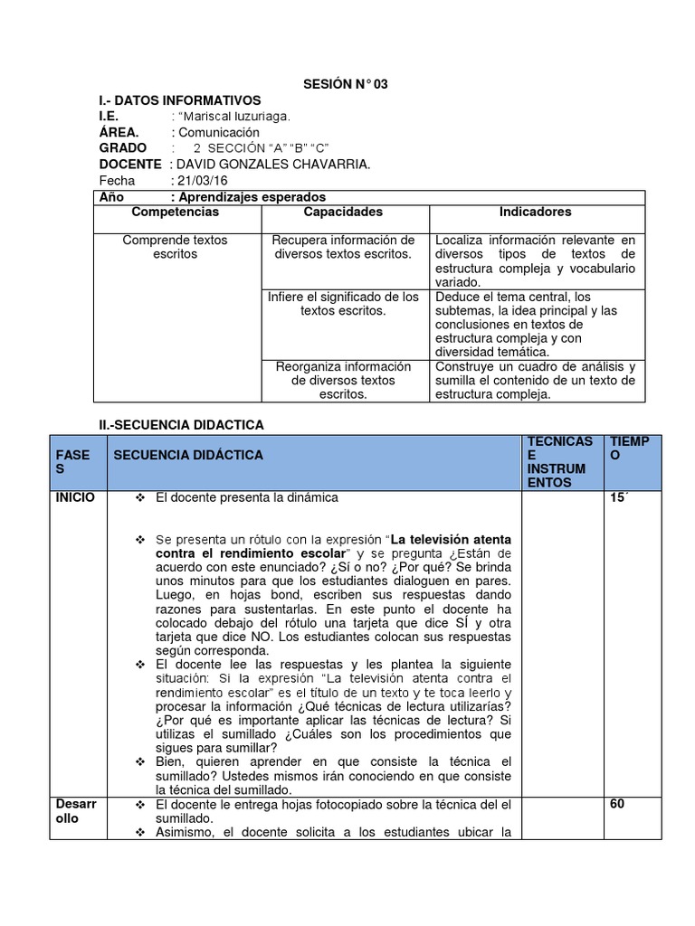 Sesion #3 Sumillado | PDF | Lectura (proceso) | Juventud
