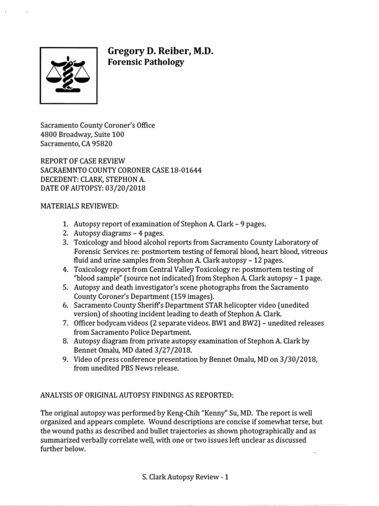 Stephon Clark Coroner Report #2 | PDF