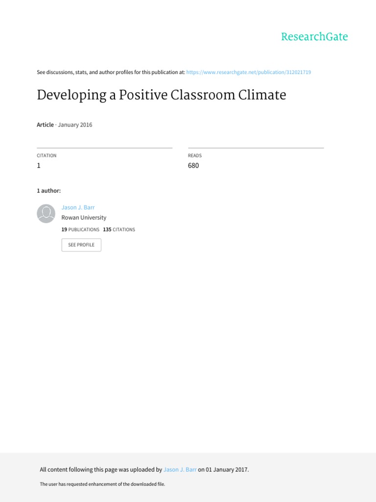 Developing A Positive Classroom Climate: January 2016 | Download Free ...