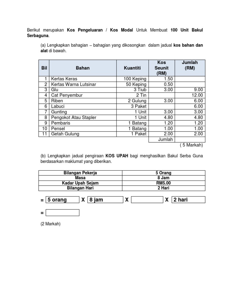Berikut Merupakan Kos Pengeluaran | PDF