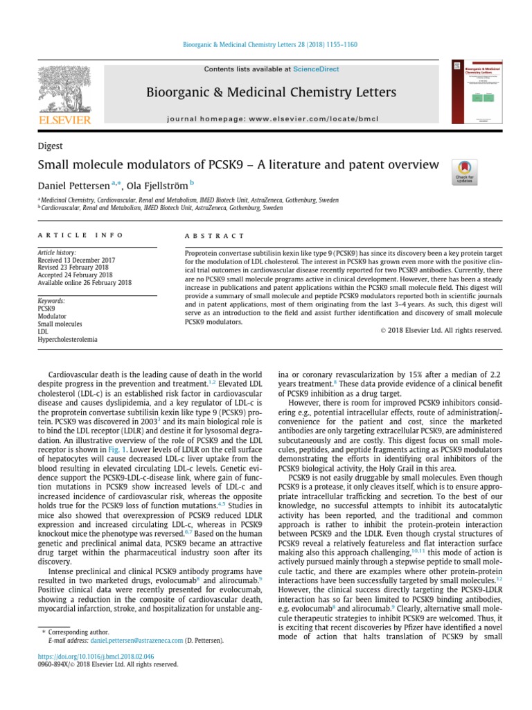 Small Molecule Modulators of PCSK9 A Litera 2018 Bioorganic Medicinal CH | PDF | Low Density ...