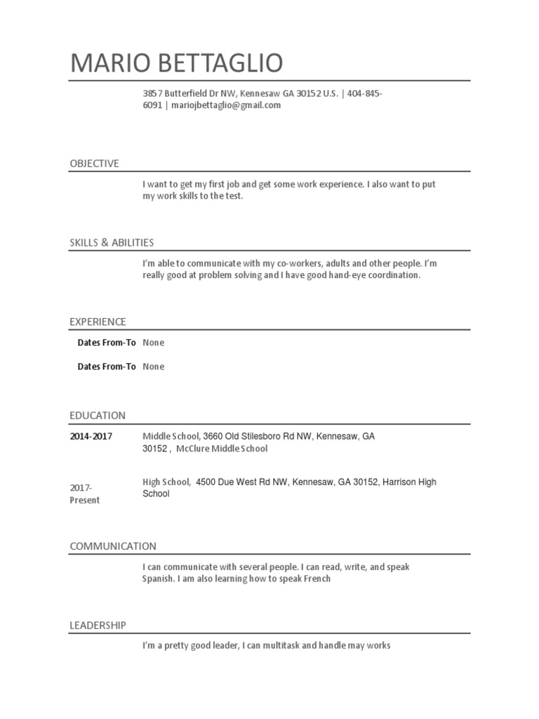 Mario Bettaglio's Job Application Resume | PDF