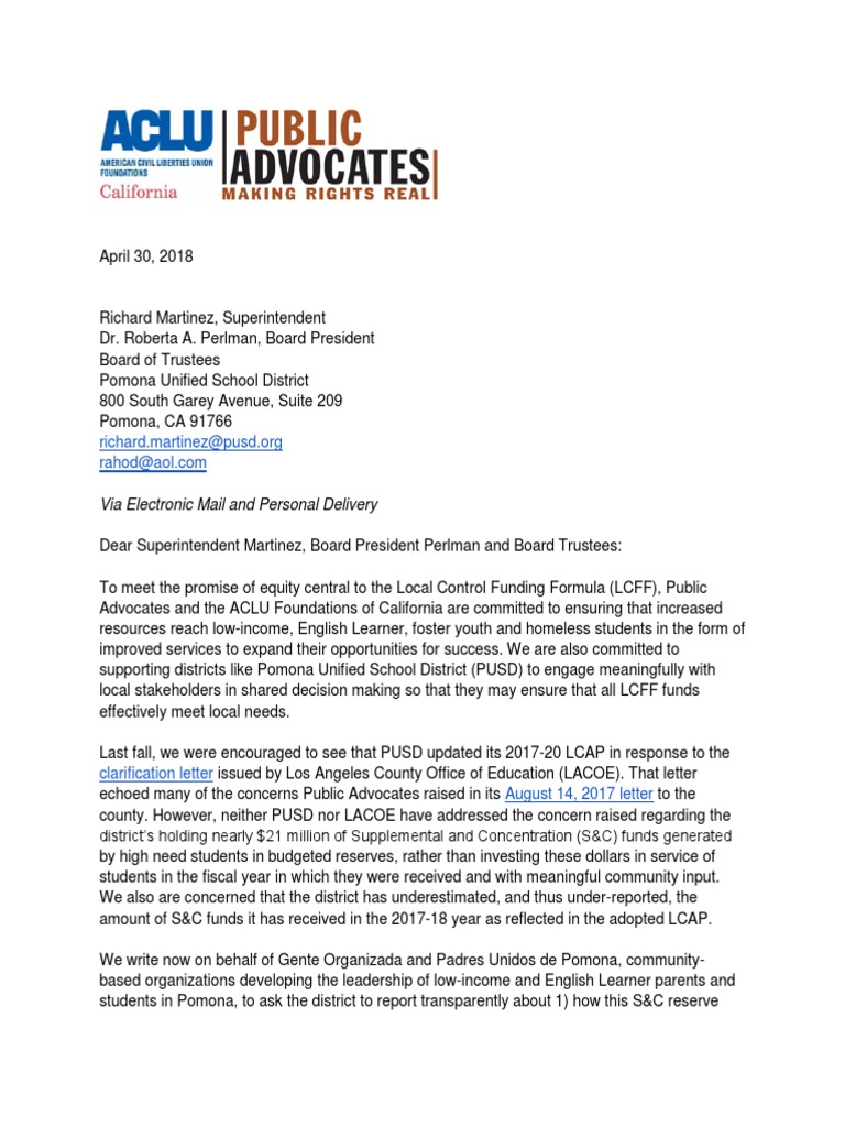 ACLU letter | Budget | Government