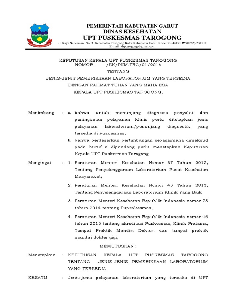 8.1.1.1 SK Jenis-Jenis Pemeriksaan Laboratorium Yang Tersedia | PDF