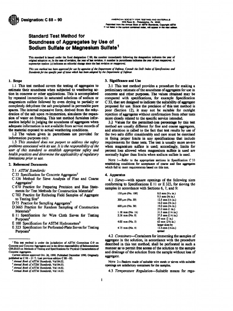 Astm-C88-90 Integridad de Los Agregados en Sulfato de Sodio y Sulfato ...