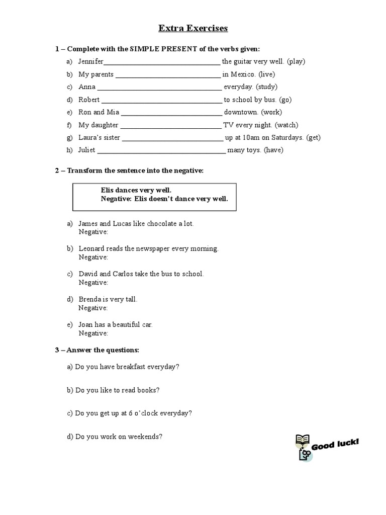 Extra Exercises Simple Present2 | PDF