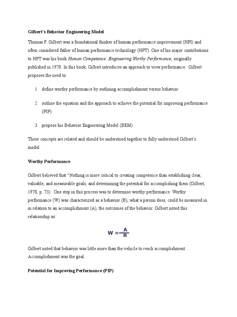 7 Model Gilberts Bem 2 | PDF | Behavior | Engineering