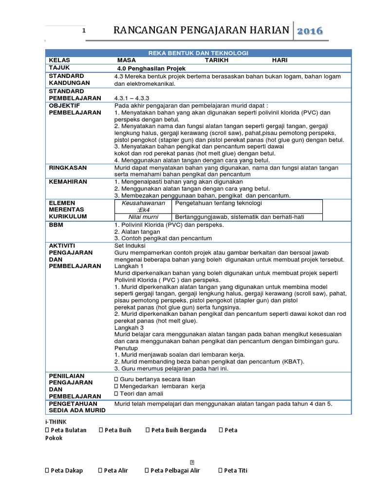 RPH RBT Tahun 6: Penghasilan Projek | PDF | Teknologi & Rekayasa