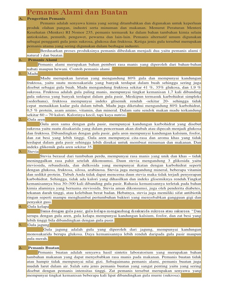 Pemanis Alami Dan Buatan | PDF