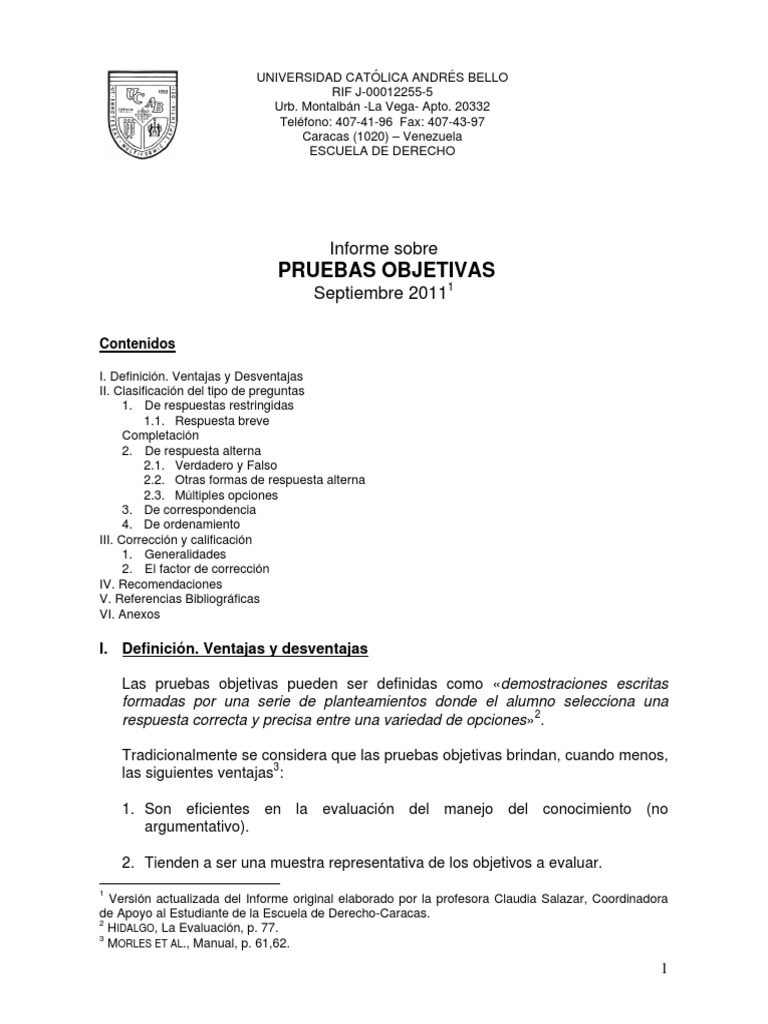 Informe Pruebas Objetivas 1.6 PDF | PDF | Razón | Venezuela