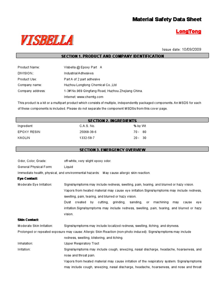 MSDS of AB Glue | PDF | Personal Protective Equipment | Volatile Organic Compound