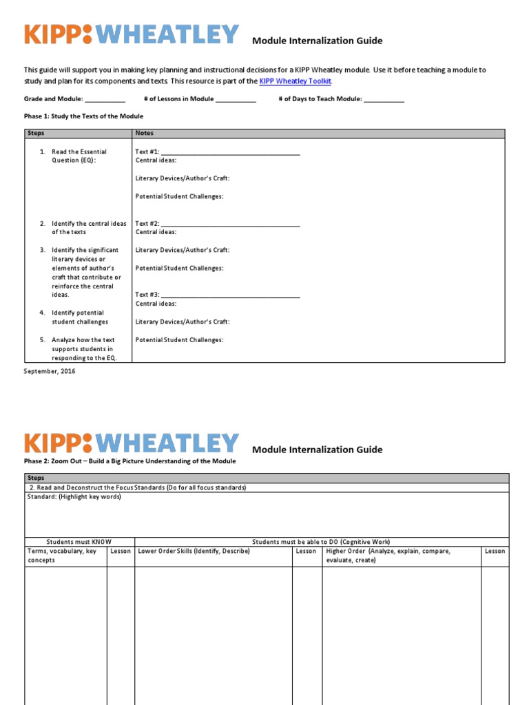 KW Module Internalization Guide Wheatley 2 | PDF | Educational Assessment | Vocabulary