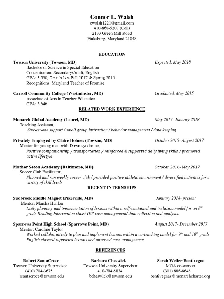 updated resume | Mentorship | Teachers