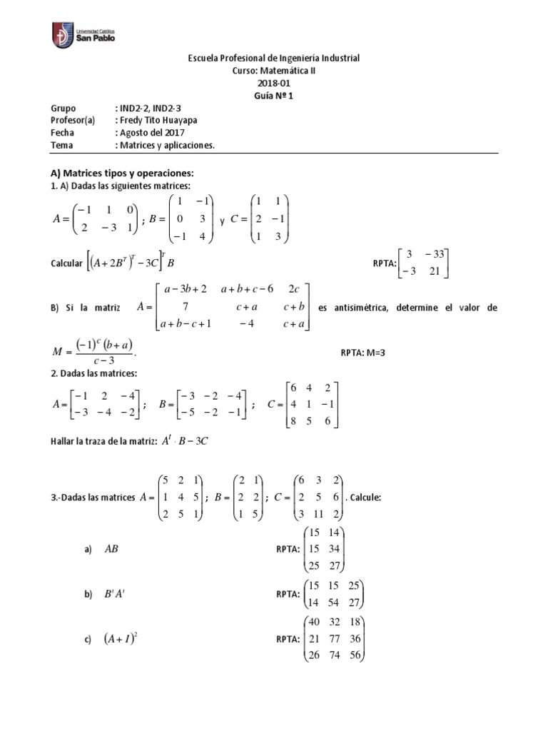 Matrices y operaciones | PDF | Matriz (Matemáticas) | Coche