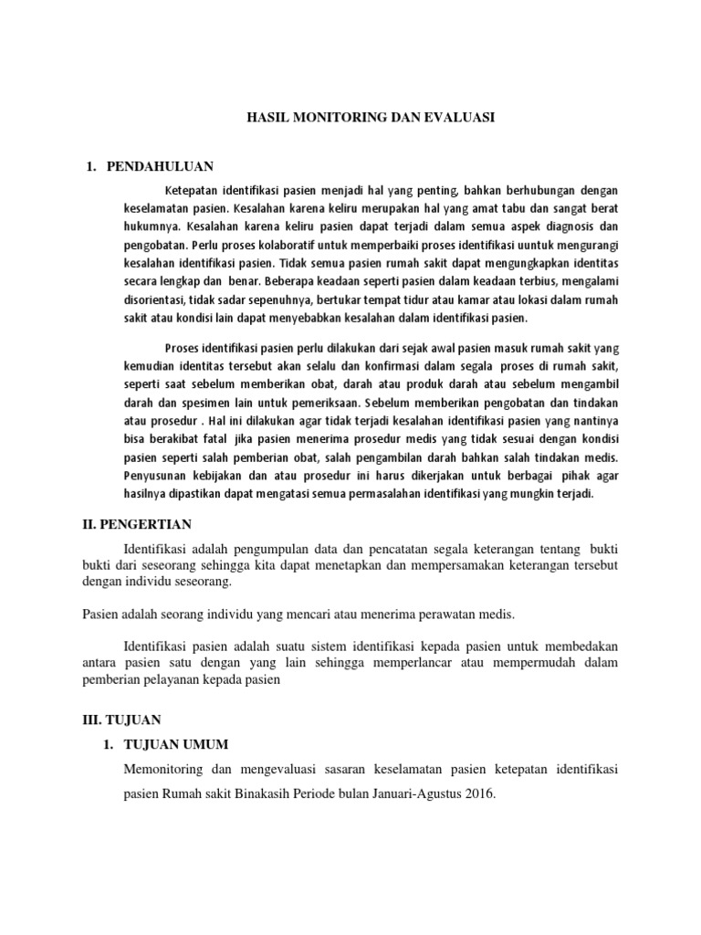 Laporan Monev Identifikasi Pasien 2016 | PDF
