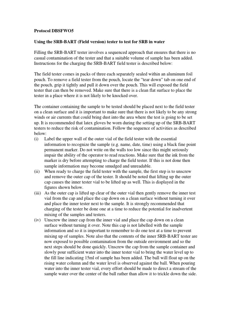 SRB-BART Testing Protocol for Water | PDF | Temperature | Water