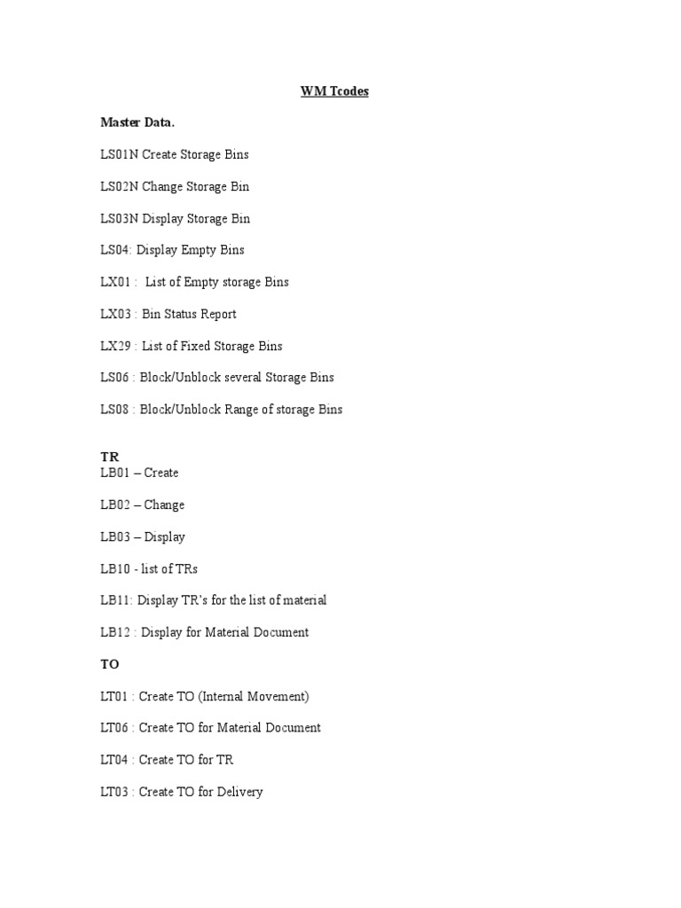 WM TCodes | PDF