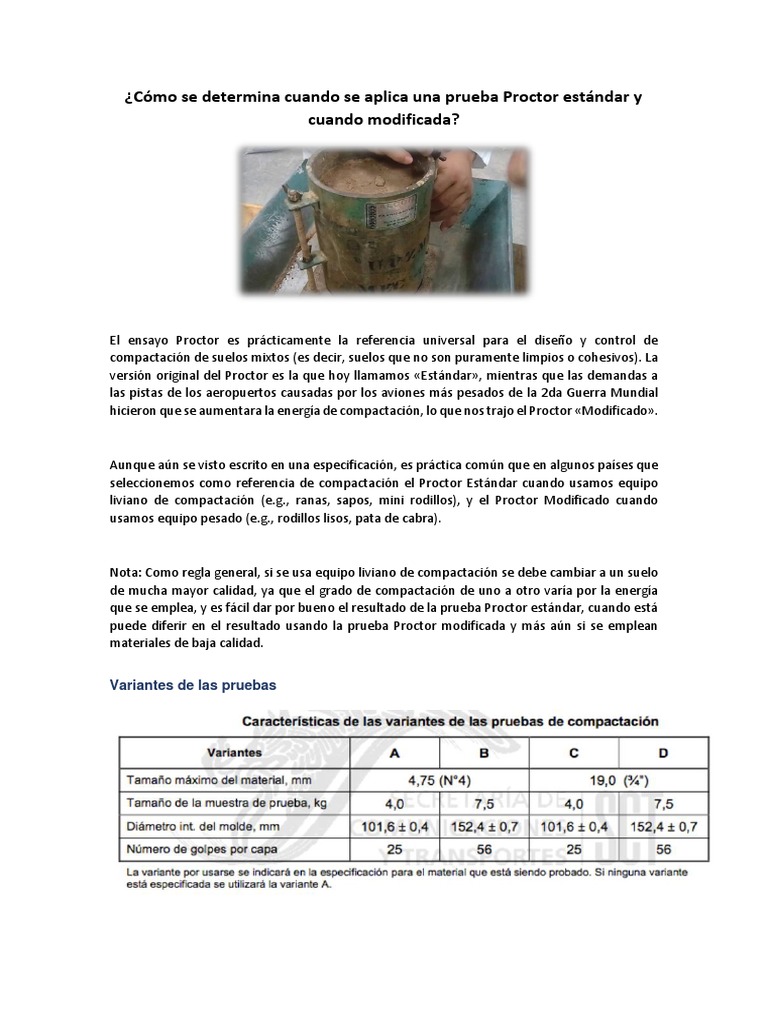 Aplicación de Prueba Proctor y Estándar