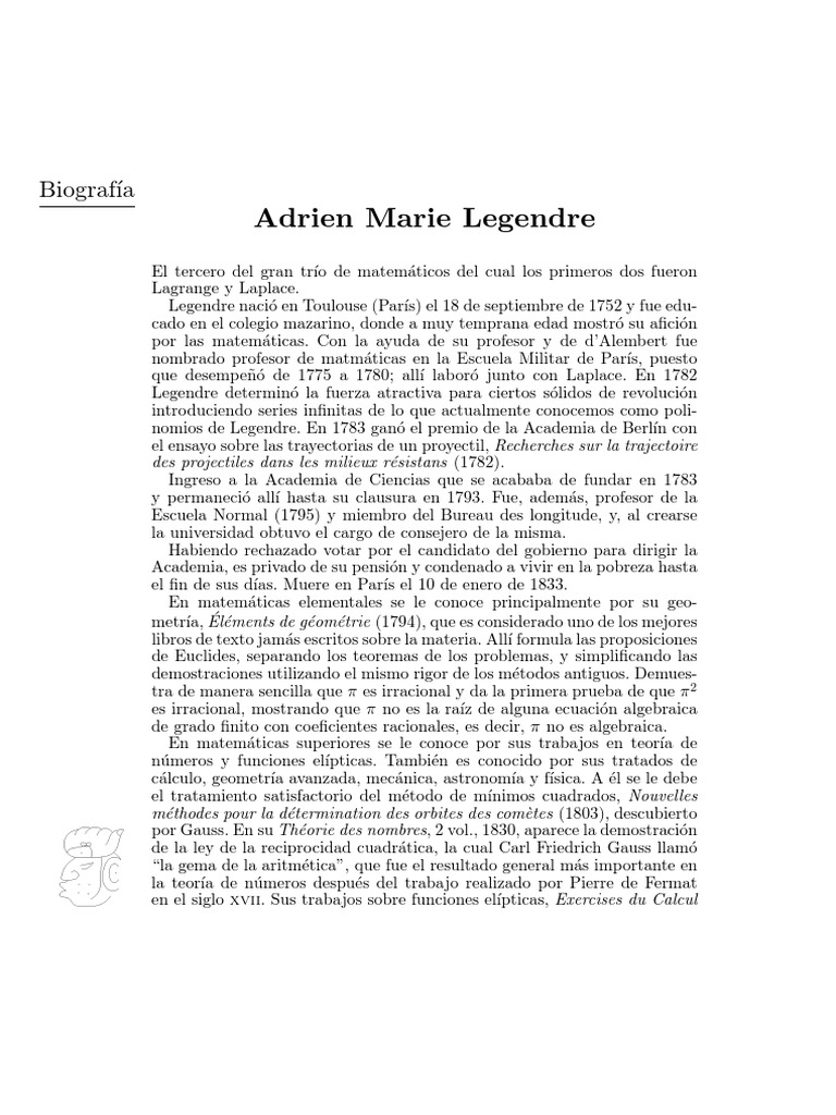 Biografía de Adrien Marie Legendre | PDF | Análisis matemático ...