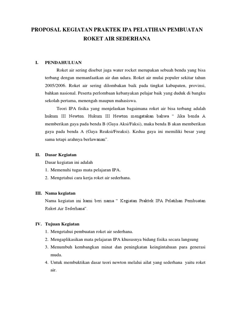 Proposal Kegiatan Praktek Fisika Pelatihan Pembuatan Roket Air ...