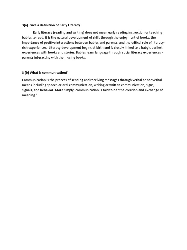Definition of Early Literacy | PDF
