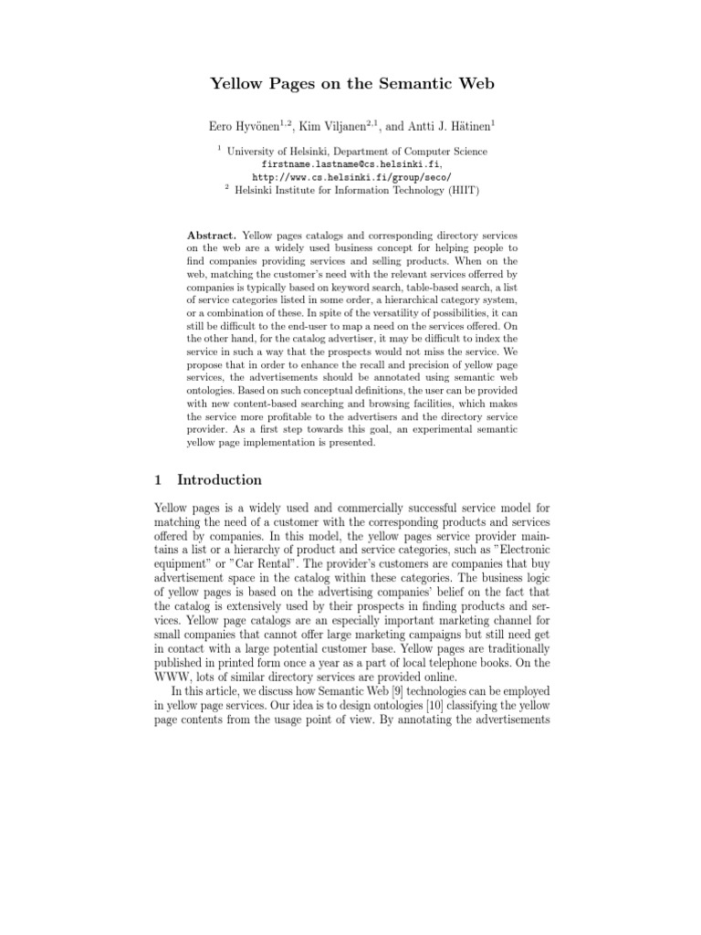 Enhancing Online Yellow Pages Through Semantic Annotation: Improving ...