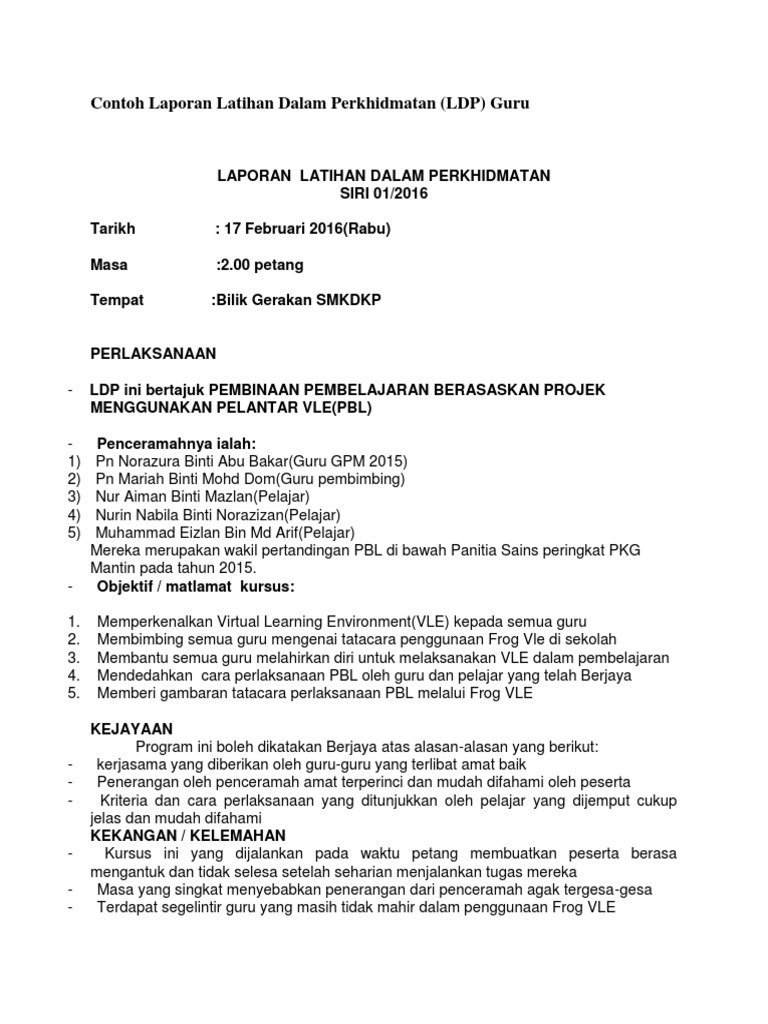 Contoh Laporan Latihan Dalam Perkhidmatan | PDF