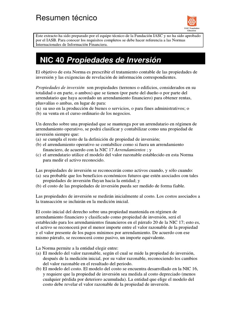 NIC 40 - Propiedades de Inversion | PDF | Inversiones | Beneficio ...
