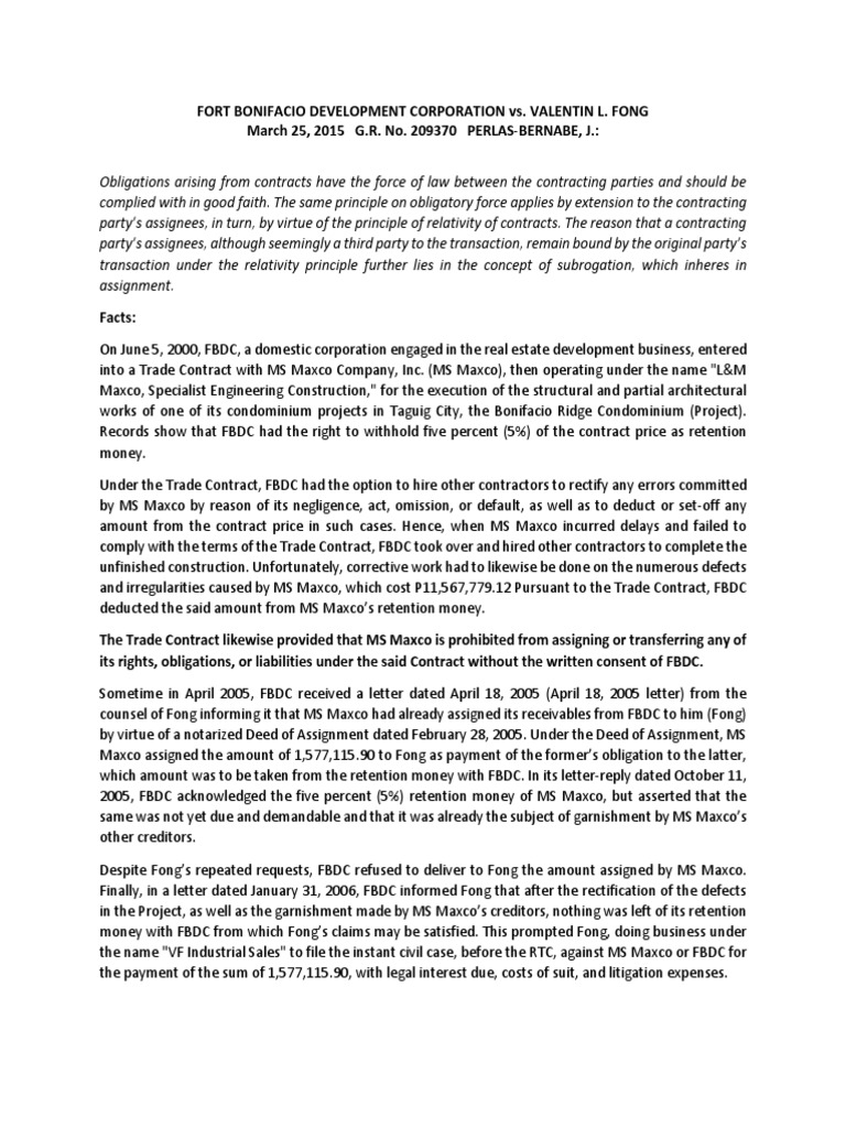 FBDC Vs Fong | PDF | Assignment (Law) | Social Institutions