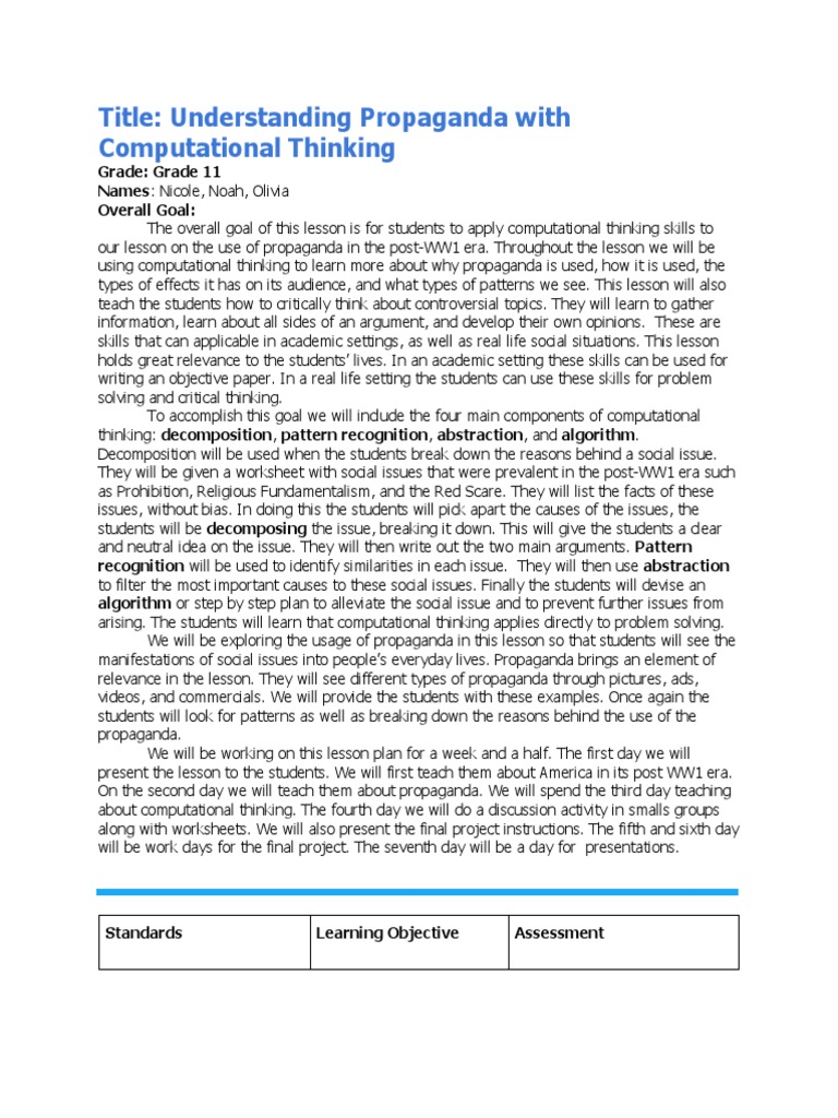 Title: Understanding Propaganda With Computational Thinking | PDF ...