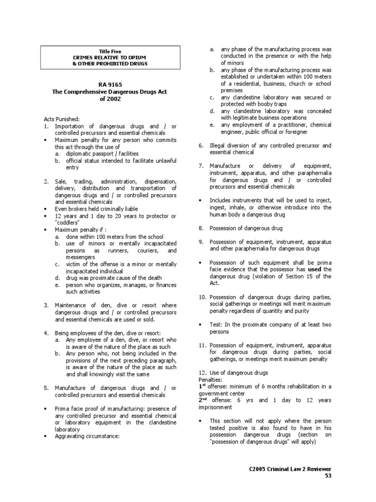 RA 9165: Dangerous Drugs Offenses | PDF | Plea Bargain | Narcotic