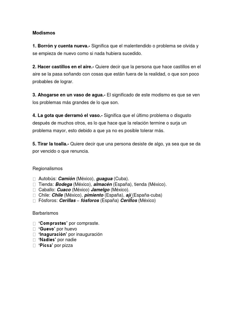 Modismos, Regionalismos, Barbarismos | PDF | Hogar, jardinería y ...