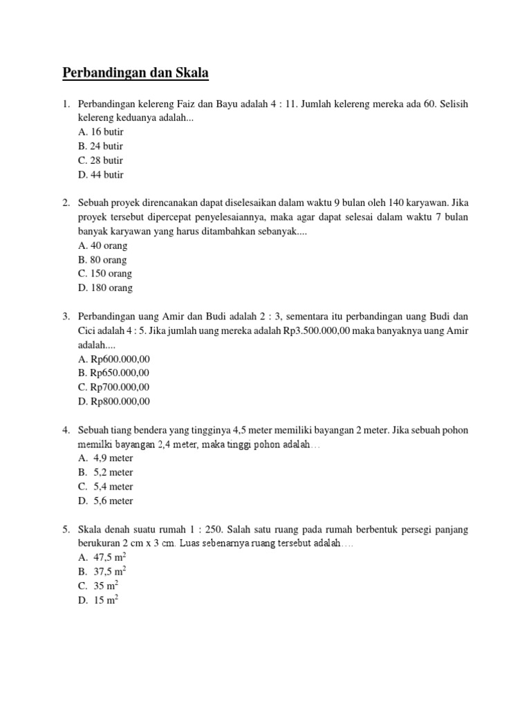 MTK KELAS 7-Soal Latihan Perbandingan Dan Skala | PDF
