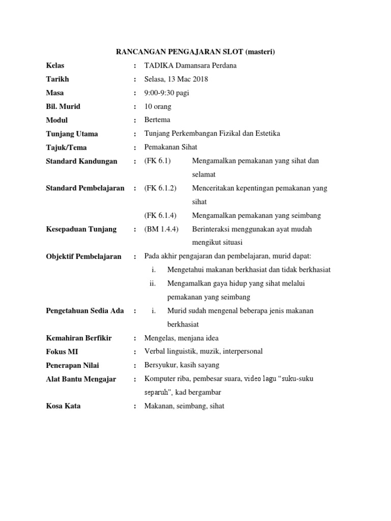 RPH Prasekolah Pemakanan | PDF