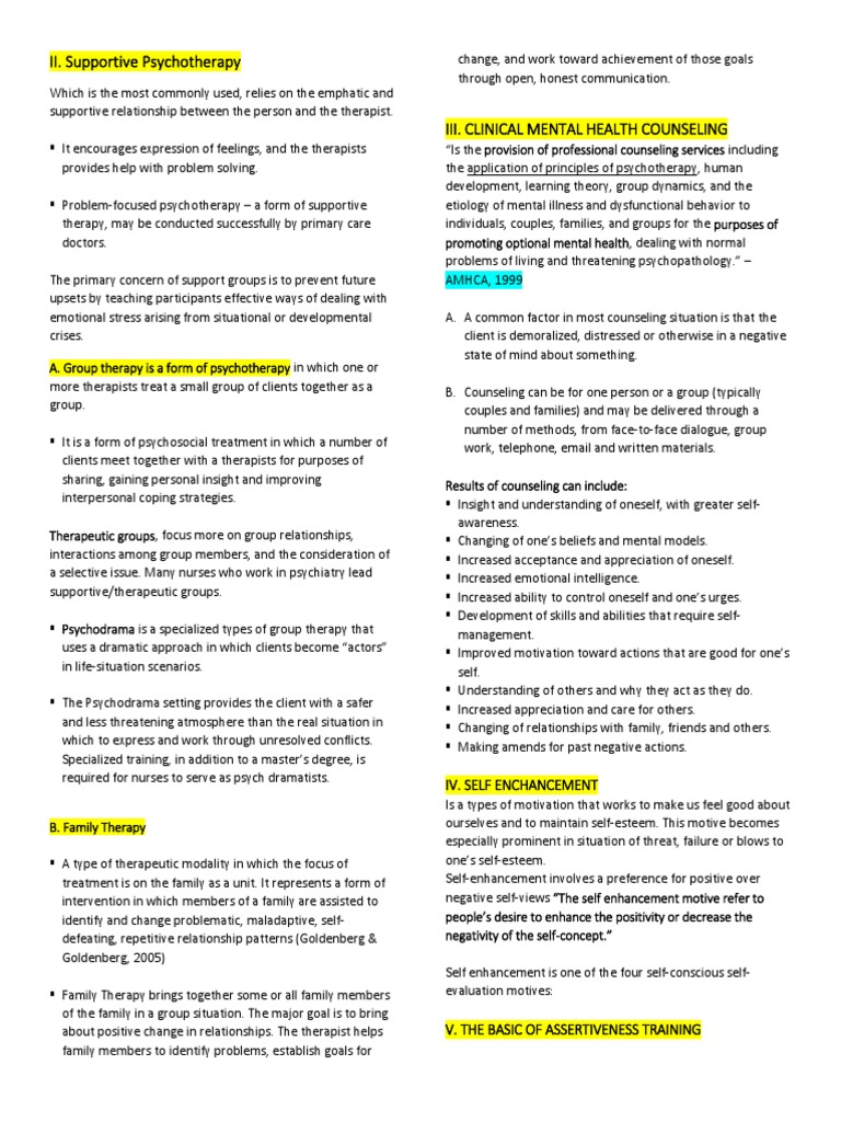 Understanding Counseling Modalities and Techniques: Supportive ...