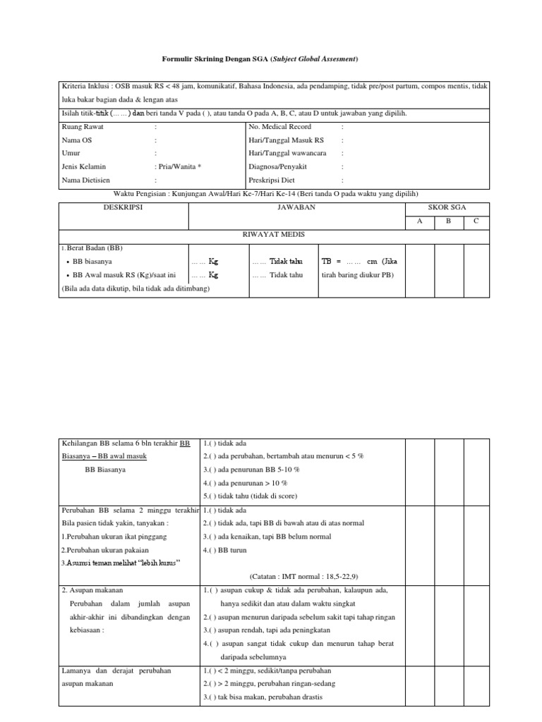 Formulir Skrining Gizi SGA | PDF
